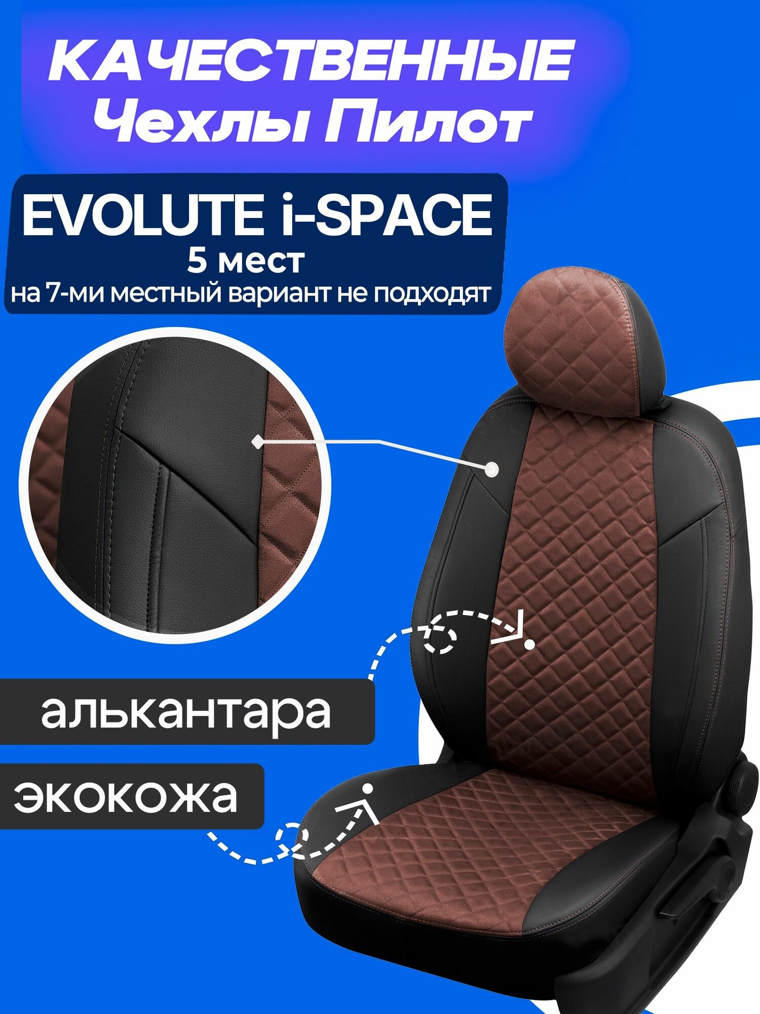 Чехлы на EVOLUTE i-SPACE 5 мест, Чехлы экокожа и алькантара на сиденья Evolute i space 2025 2026 2027 года по настоящее время
