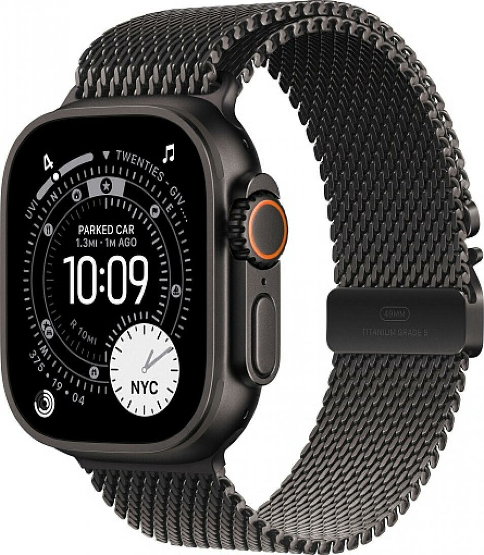 Часы Apple Watch Ultra 3 2025 49mm Black Titanium Case With Black Milanese Loop, L, (Черный)