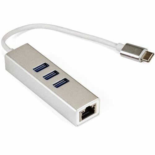 Сетевая карта USB3.1-Cm/RJ-45 1Гб ExeGate EXE-77C-45 хаб 3*USB-Af LAN Ethernet адаптер чип RTL8153+RTS5411 - 0.1м алюмин