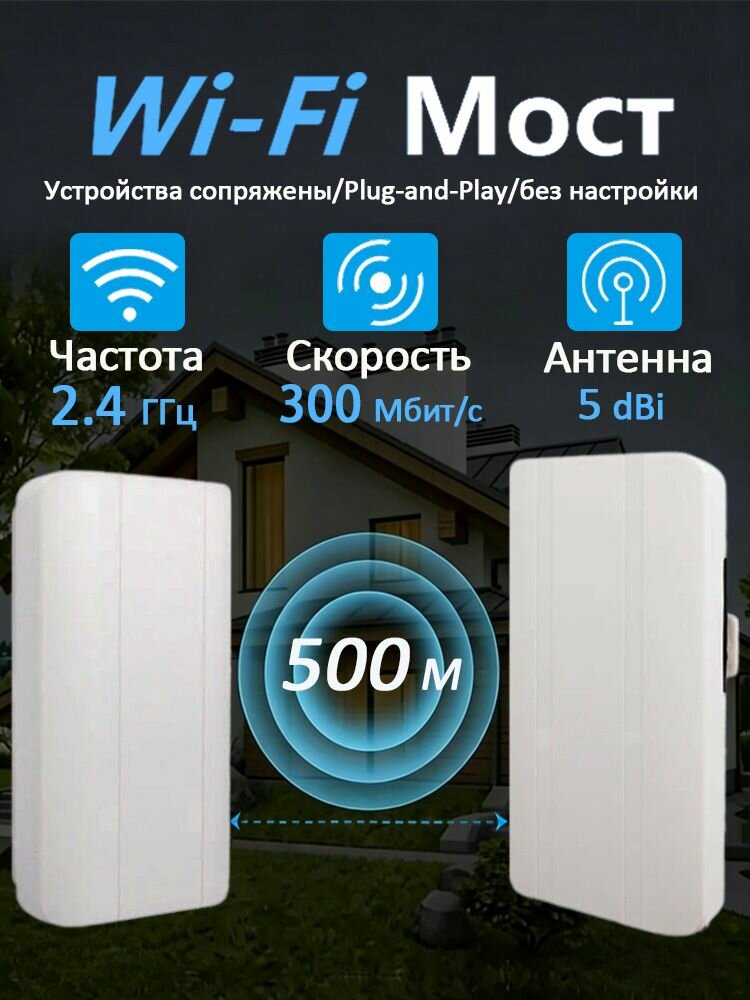 Wi-Fi мост 2,4 ГГц, до 500м, 300 Мбит/с, Комплект (2 шт.)