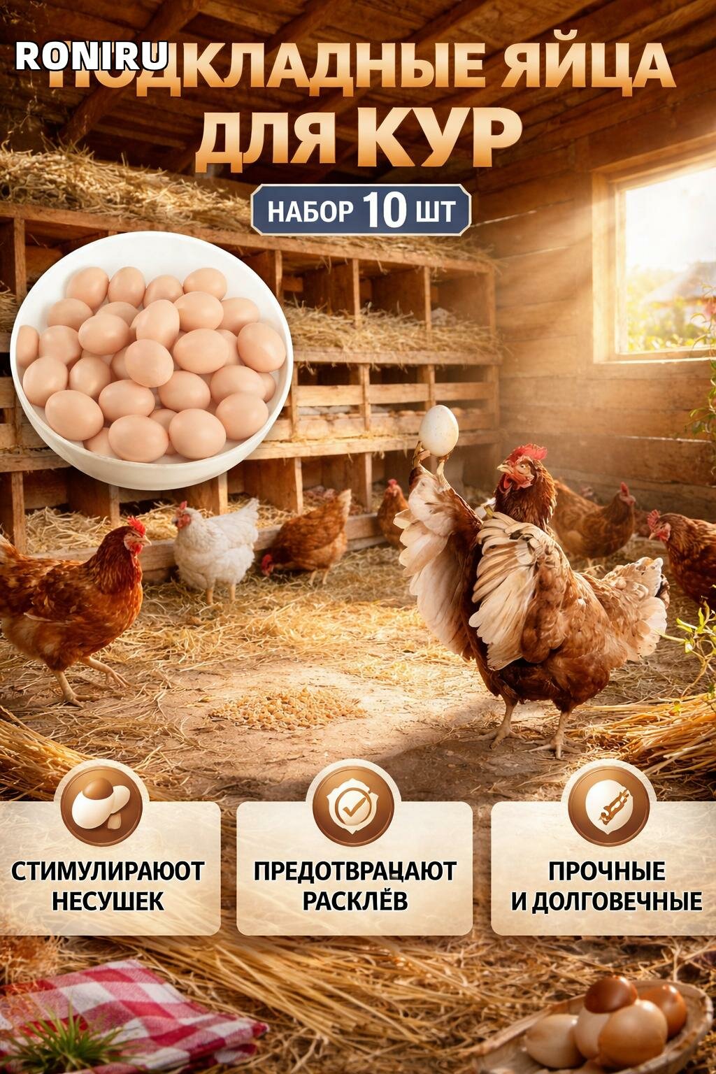 Подкладные яйца для кур, набор 10 пластиковых изделий для повышения яйценоскости и предотвращения расклева