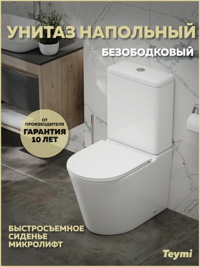 Унитаз напольный безободковый с бачком с быстросъемным сиденьем микролифт Teymi Solli R T40207