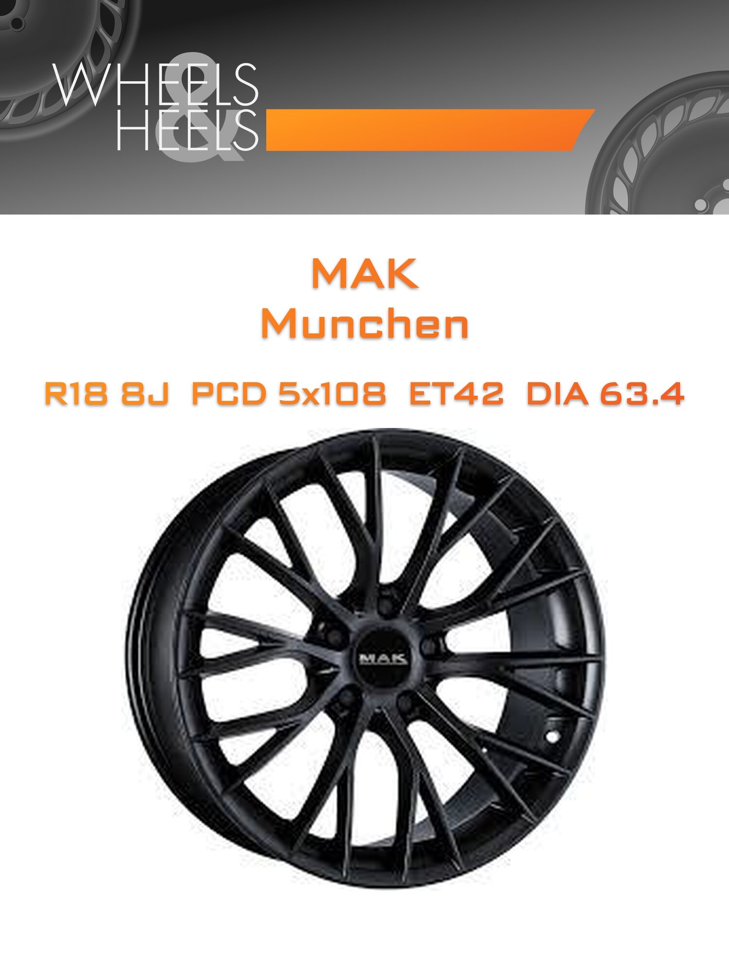 Диск автомобильный литой MAK Munchen 18x8 5x108 et42 dia63.4 Чёрный матовый