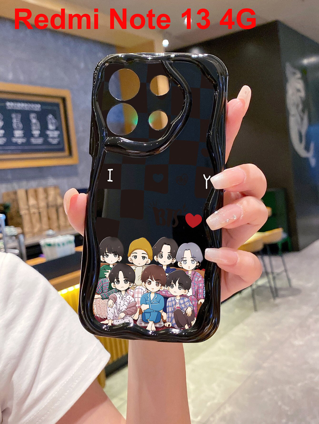 Чехол неправильной формы для Redmi Note 13 4G с изображением BTS BT21 и мягкой волной.
