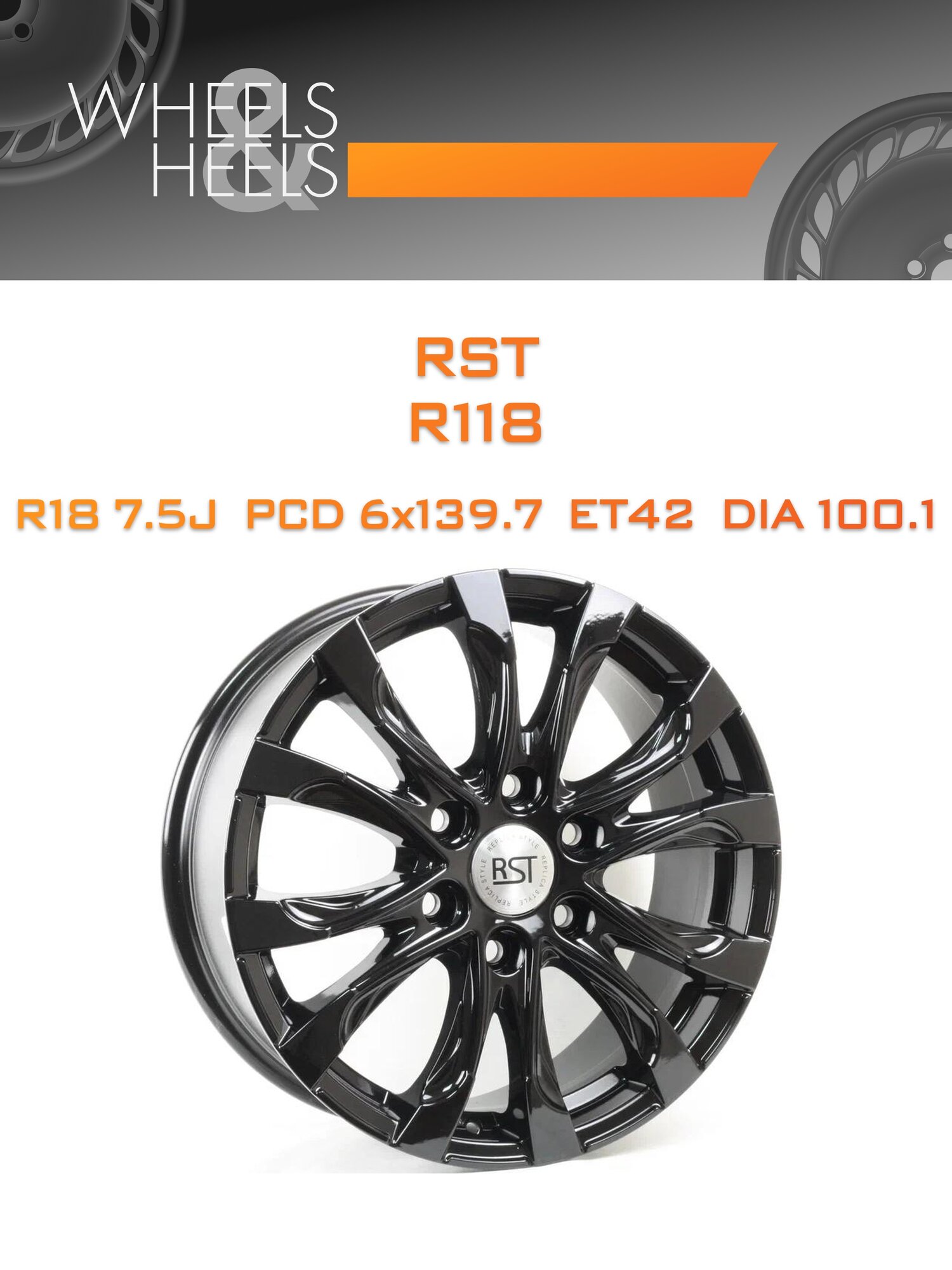 Диск автомобильный литой RST R118 18x7.5 6x139.7 et42 dia100.1 Чёрный