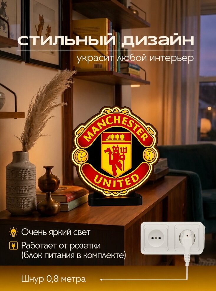 Светильник RayPlay "Manchester united" Манчестер Юнайтед, размер L, 10 LED, RGB-подсветка, 14 Вт