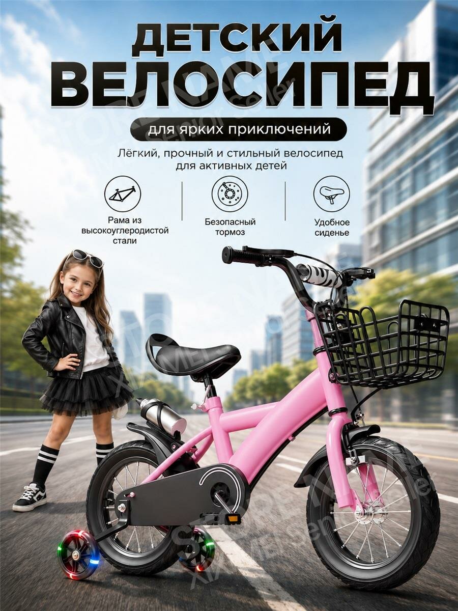 Детские велосипеды с подсветкой боковых колес, стальной рамой, передней корзиной, тормозной системой, используемые для безопасного передвижения детей по улице