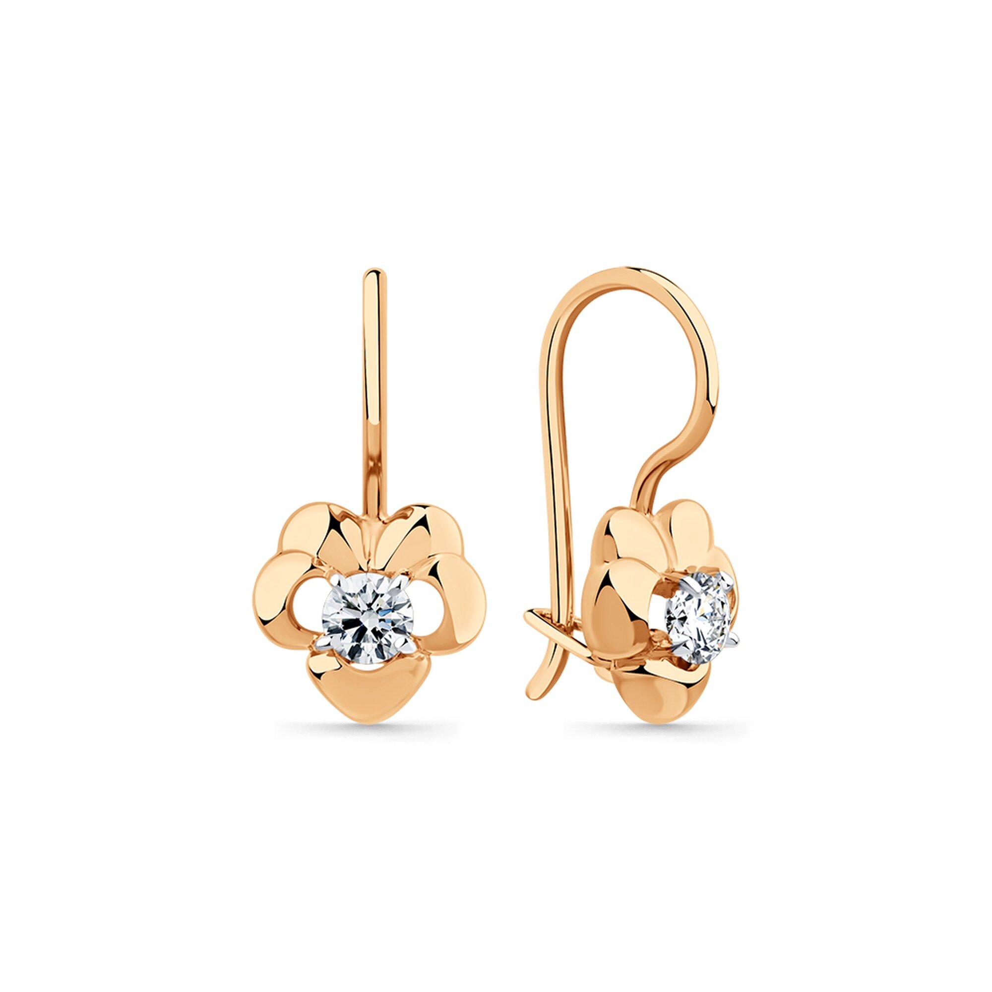 Серьги, красное золото, 585 проба, фианит