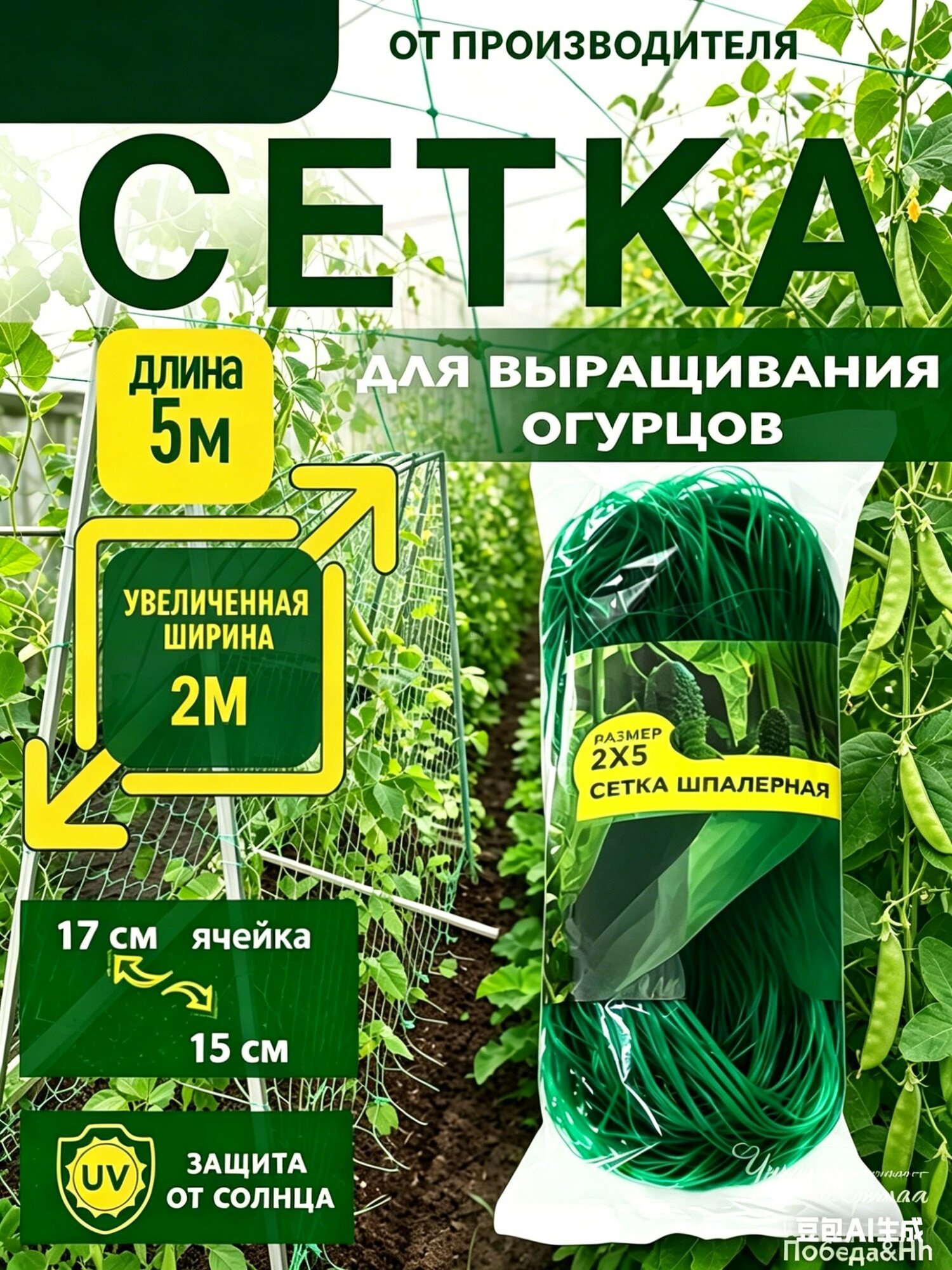 Сетка садовая шпалерная, Пластик,5х2м
