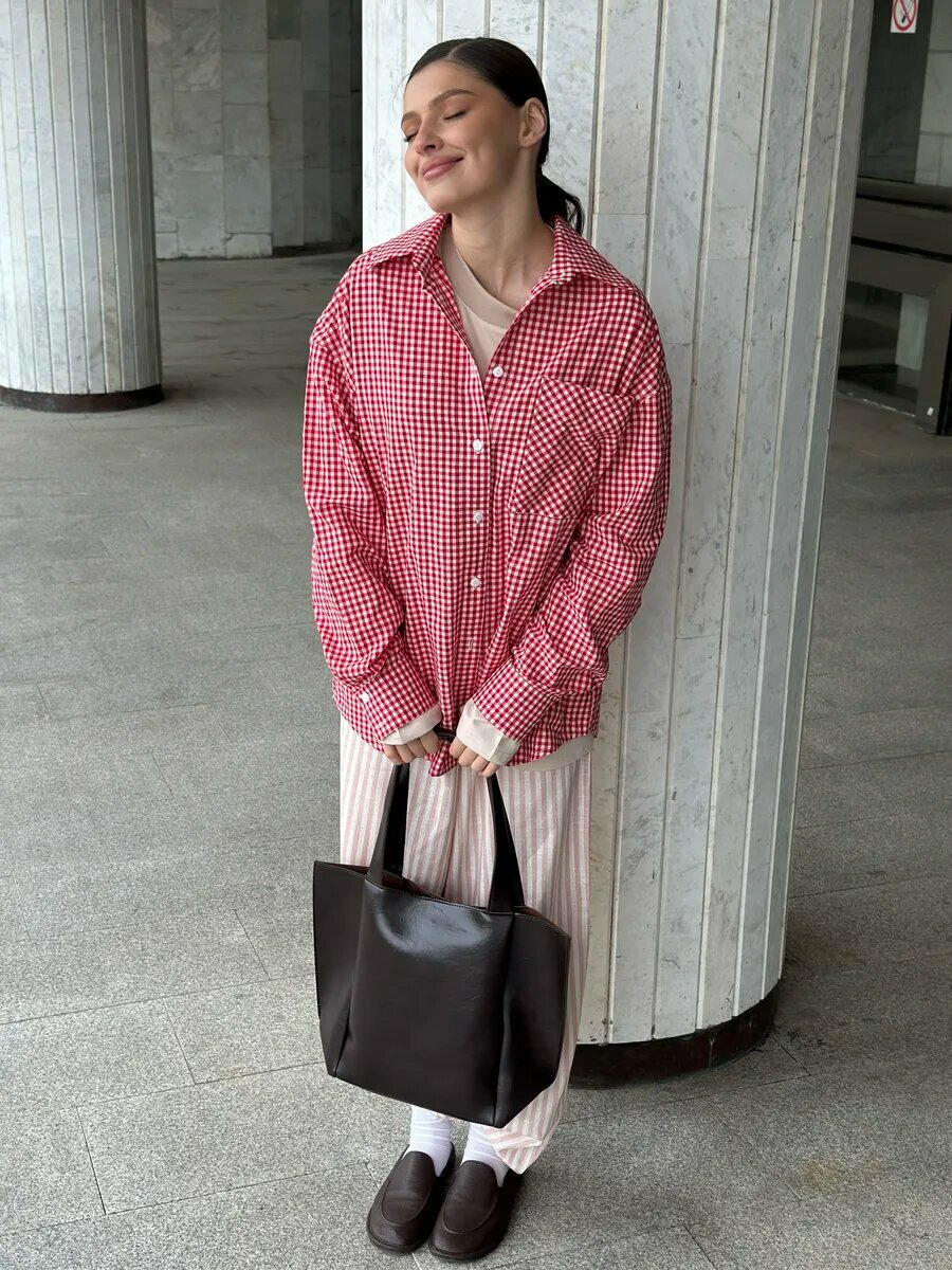 Рубашка Mabag eco весна-лето 2026, размер ONE SIZE 46-48, красный/белый — фото 1