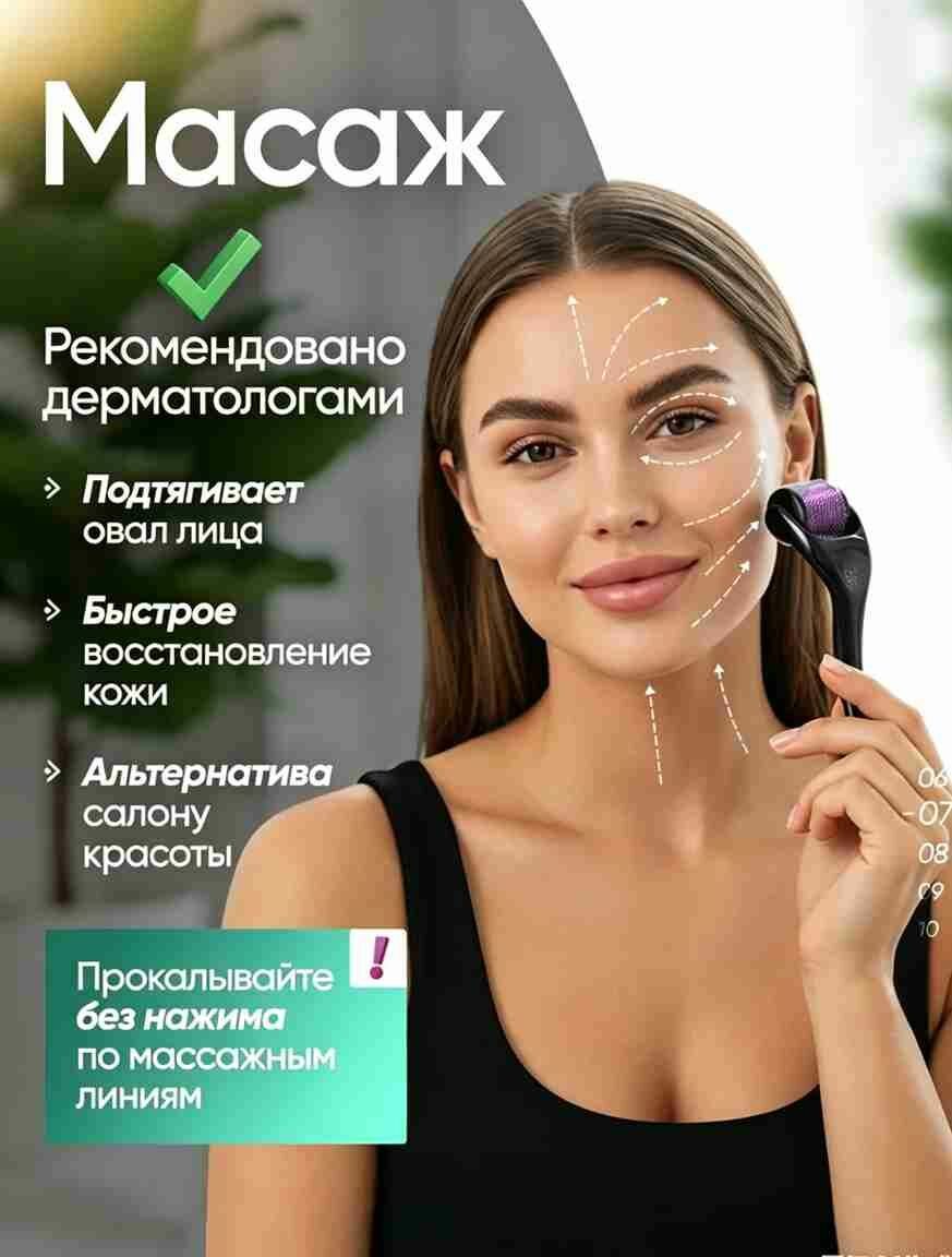 Мезороллер для лица, тела, волос и бороды 2.5 мм 540 титановых игл, омолаживающий косметологический массажер дермароллер от морщин, 1 шт.