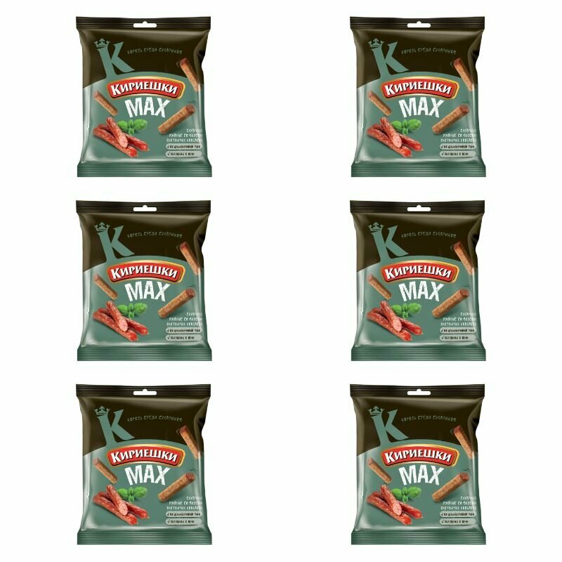 Кириешки Сухарики ржаные max, охотничьи колбаски, 40 г, 6 штук /