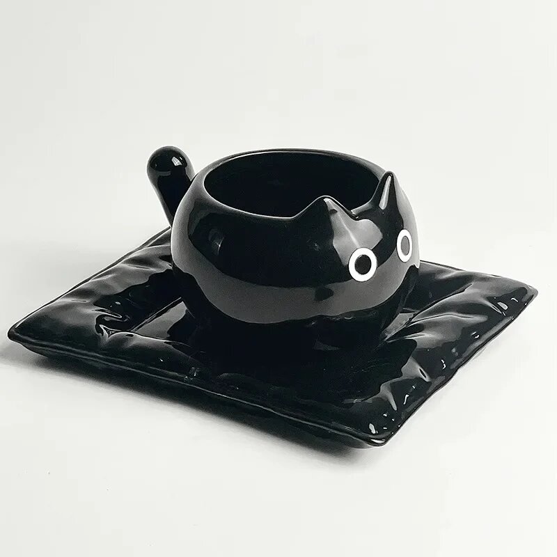 Кружка-кот черная керамическая, Black kitten mat