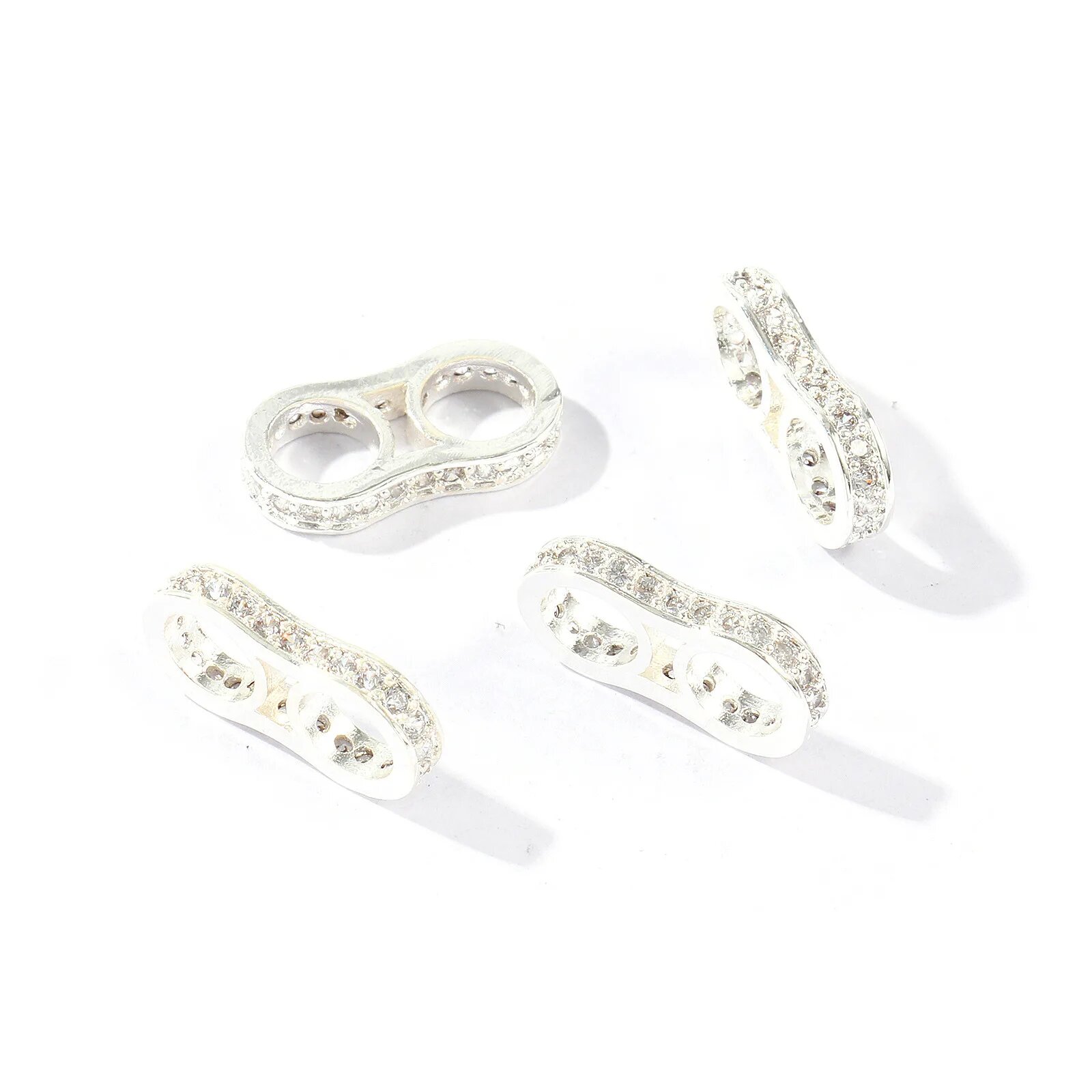 2 шт. латунных бусин-разделителей DoreenBeads с микро-паве silver plated