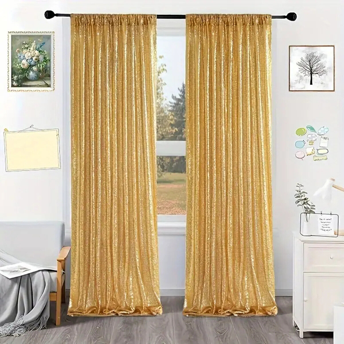 Штора с блестками на кулиске, золотистая, 61x243 см