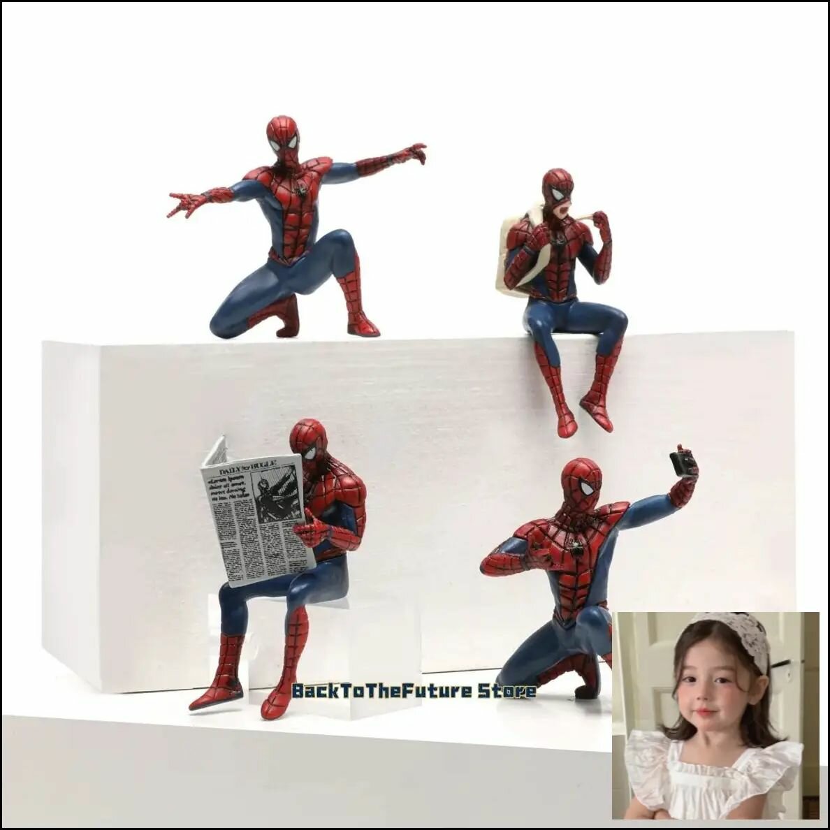 Фигурки Человек-паук Marvel: комплект из 4 коллекционных персонажей в позах с газетой, кунг-фу, пиццей и селфи
