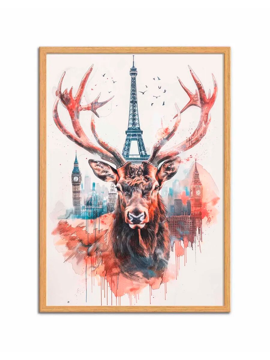 Животное-лось пьет Виски 5, Плакат 30x42см
