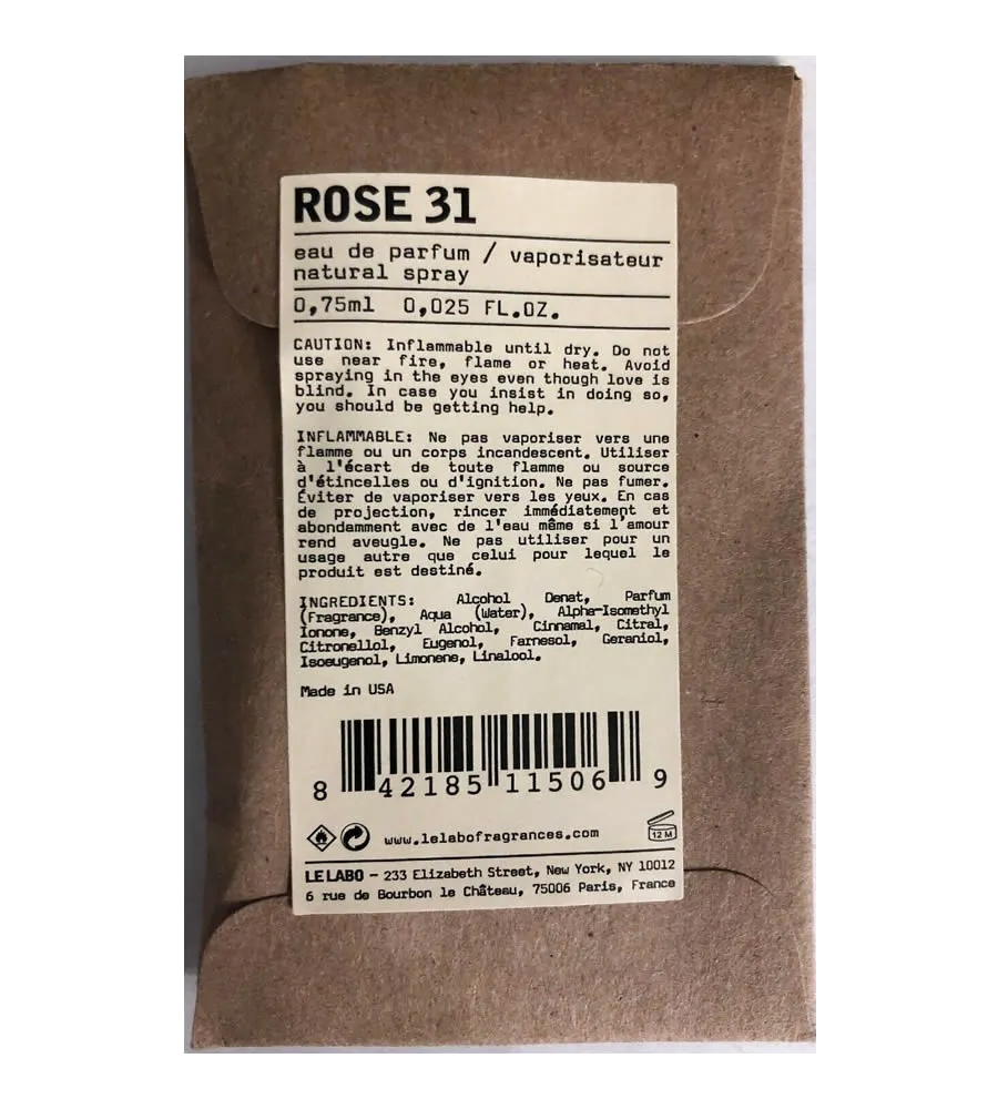 Ле Лабо Роза 31 парфюм 0.75 мл для женщин и мужчин миниатюра - Le Labo Rose 31 сэмпл аромата