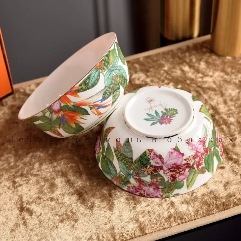 Миска Hermes белый, зеленый, фуксия, 11.6 см, костяной фарфор — фото 1
