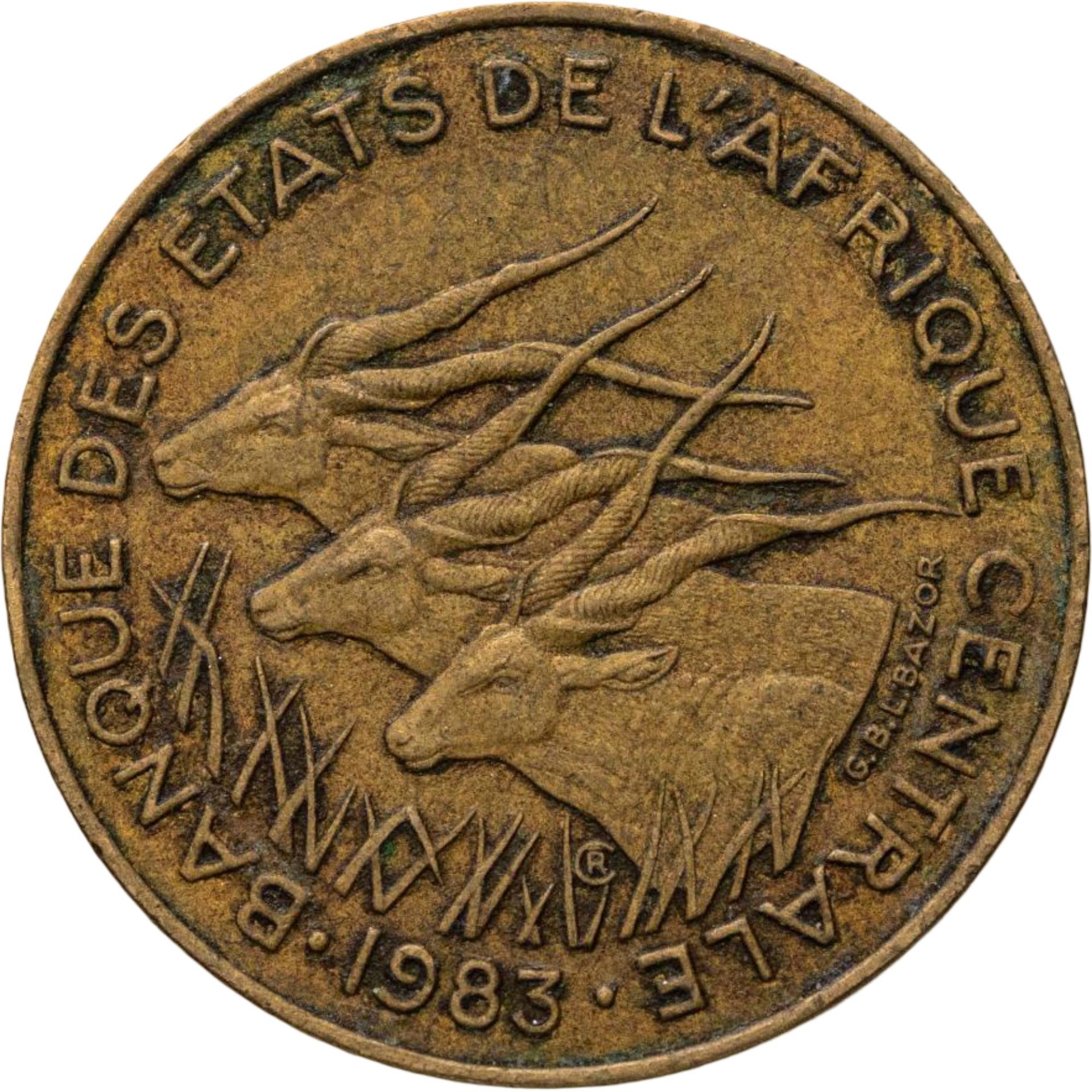 Центральная Африка BEAC 10 франков francs 1983, Бронза, в сохранности VF-XF