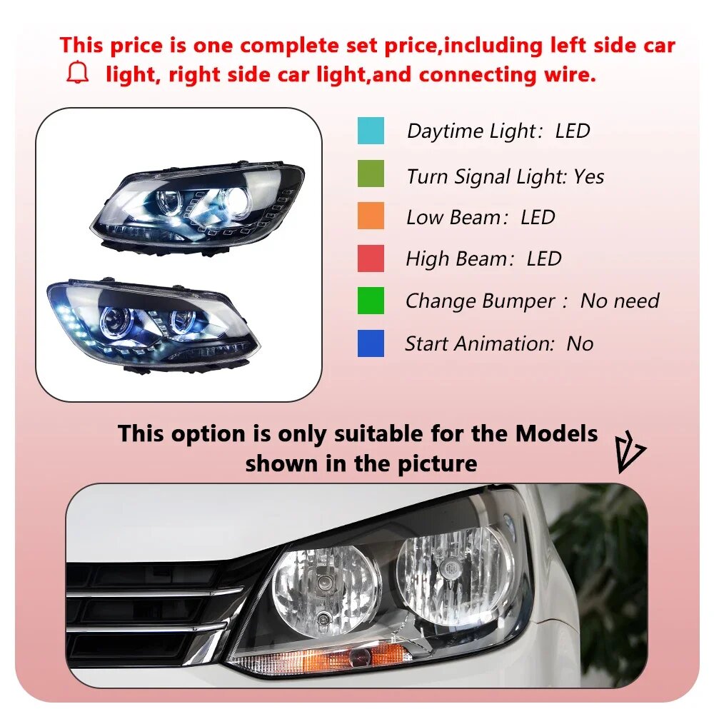 Фаркопы передние для VW Touran 2011-2015 LED фары автомобильные комплект модернизация высокой конфигурации линза проектора аксессуары
