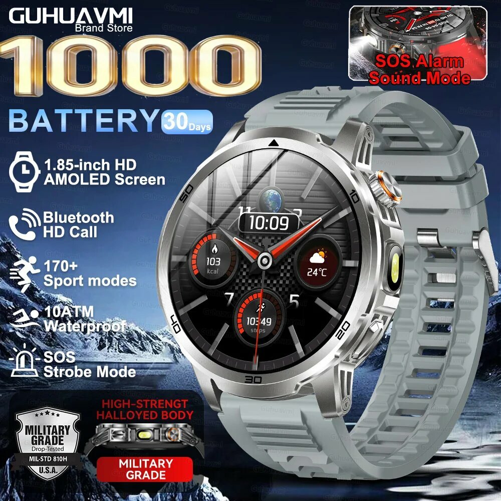 Умные часы GUHUAVMI 1000, серые, 30 дней, SOS