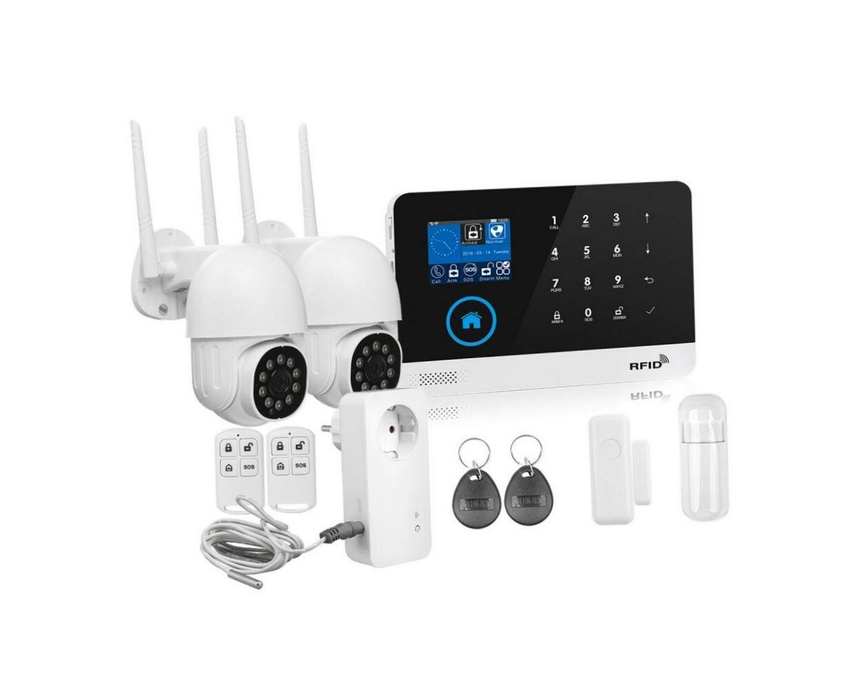Система Wi-Fi/GSM сигнализация с 2мя видеокамерами и WiFi розеткой с датчиком темп. - 2x HDcom 9826(ASW5) и Страж Oko и Страж W130-T (S19487KOM)