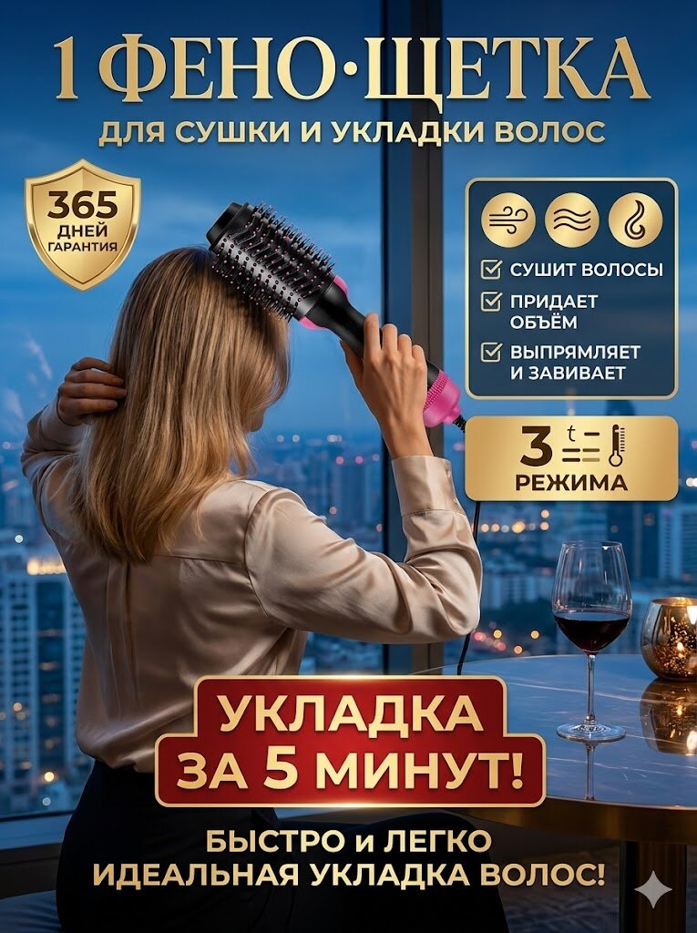Фен-щетка для волос / Расческа с ионизацией One Step Фен-щётка (расчёска-фен) для волос Hair Dryer 3 в 1