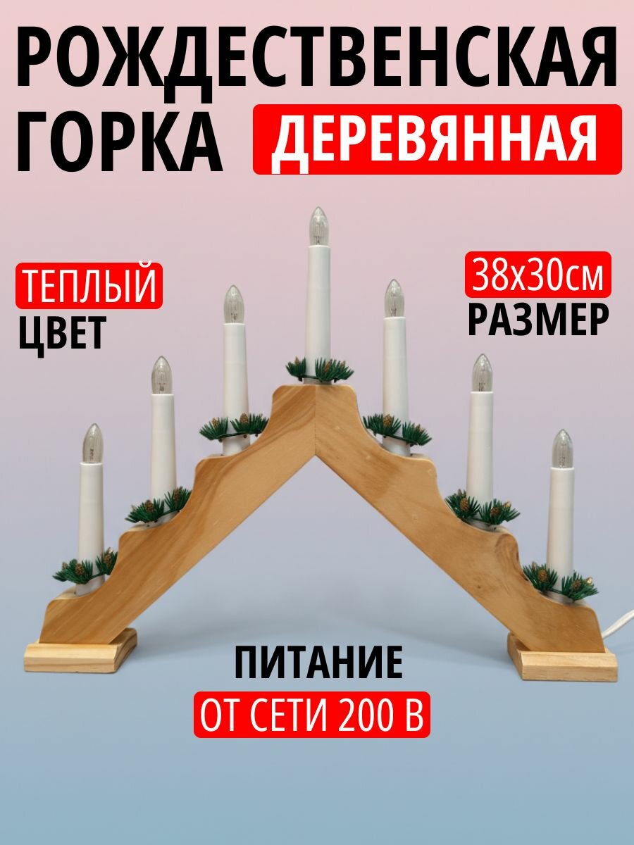Новогоднее украшение, горка рождественская, подсвечник новогодний светодиодные свечи