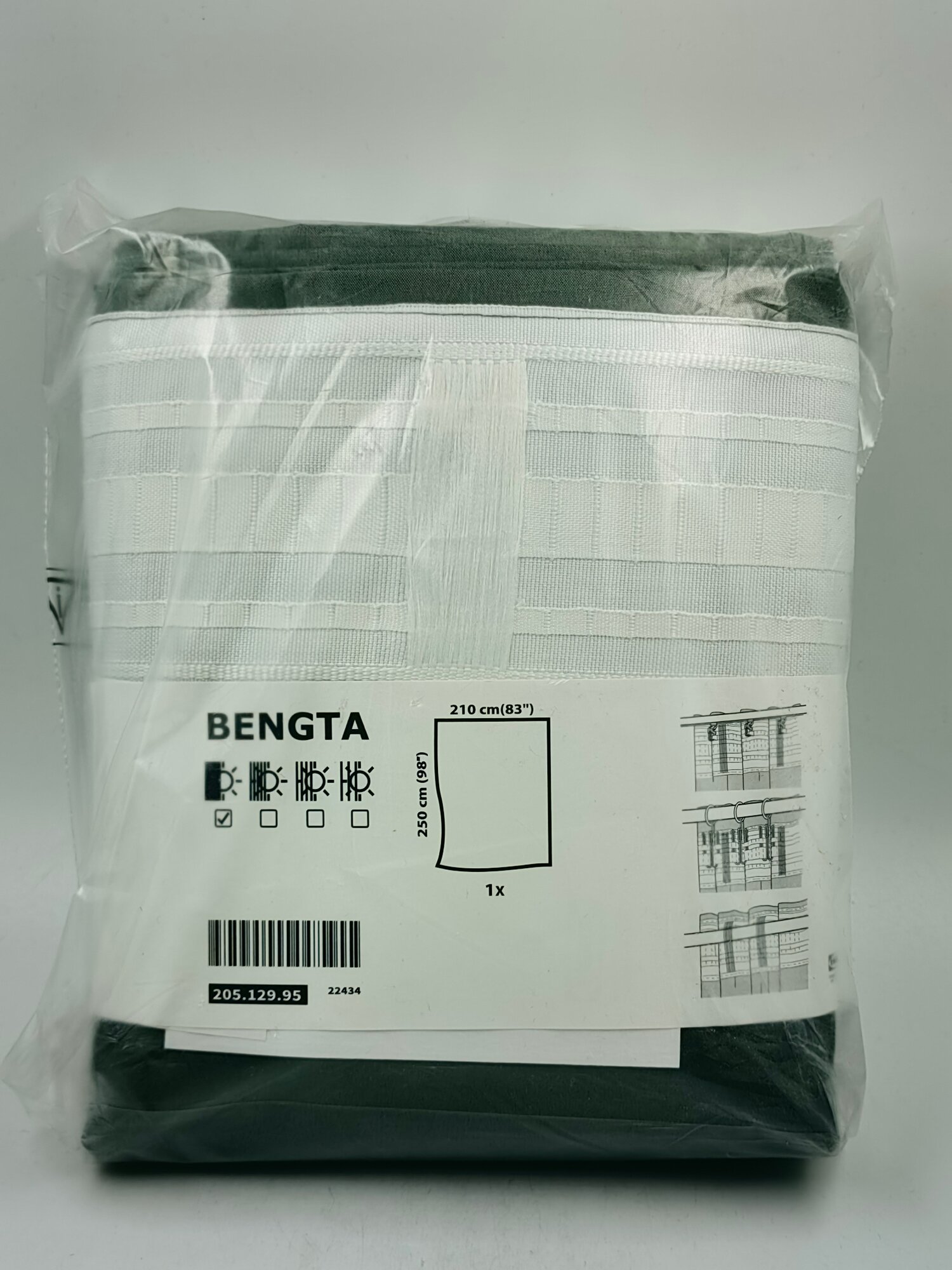 IKEA Штора блокирующая свет BENGTA, 1 шт, серо-зеленая, 250 х210 см