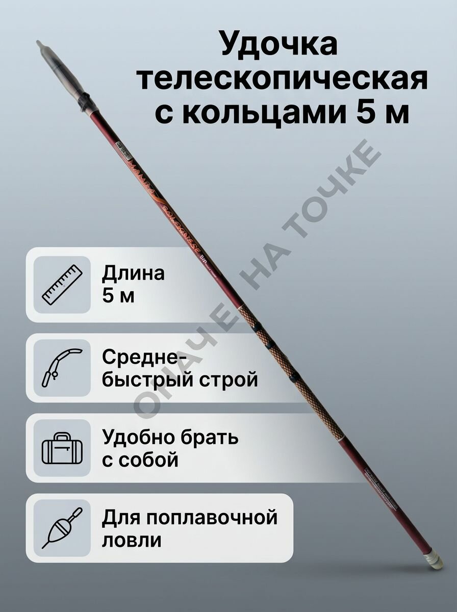 Удочка для рыбалки телескопическая 5 м с кольцами 5-30 г , Mamba Bolognese , болонская , поплавочная