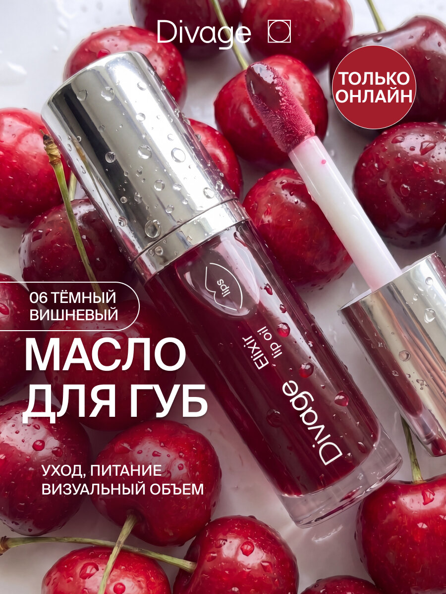 Divage Масло для губ с глянцевым блеском Elixir Lip Oil, тон 06 темный вишневый
