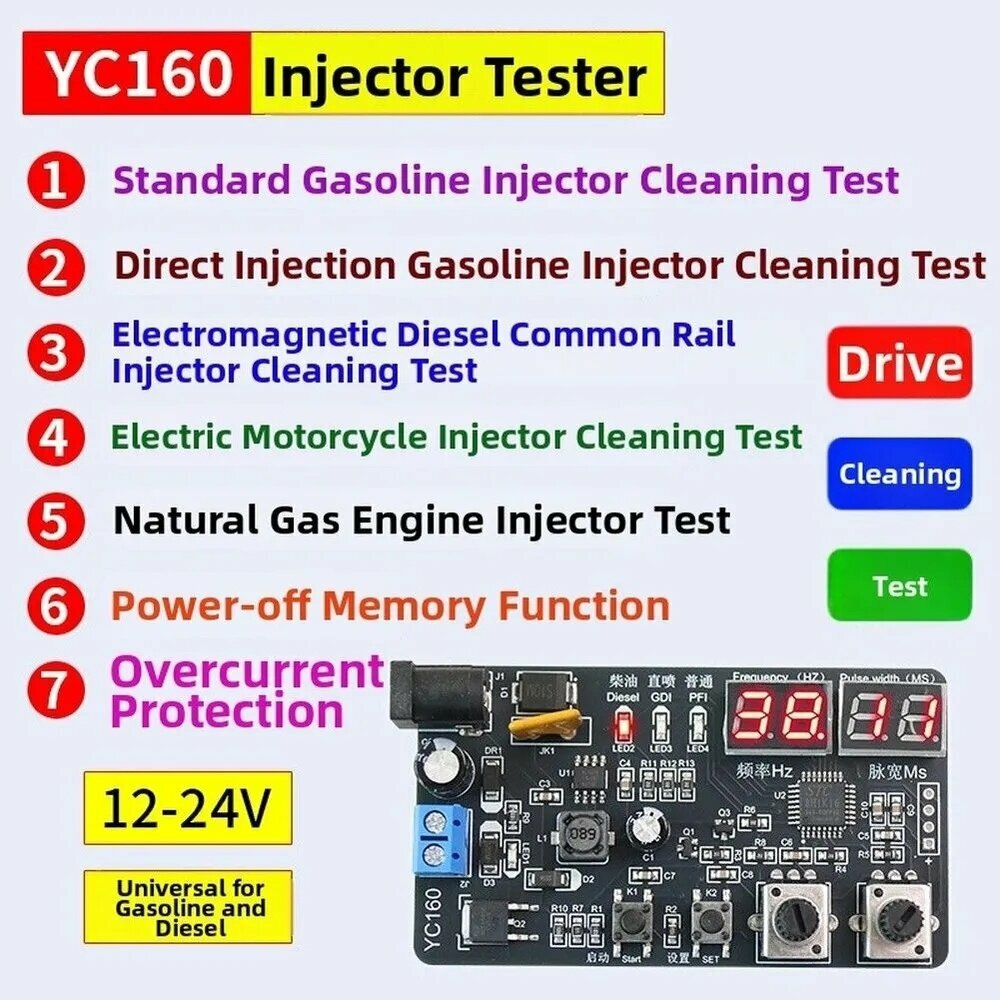 Тестер топливных форсунок YC160 для Бензиновых Дизельных двигателей С Регулируемой частотой И Длительностью импульса