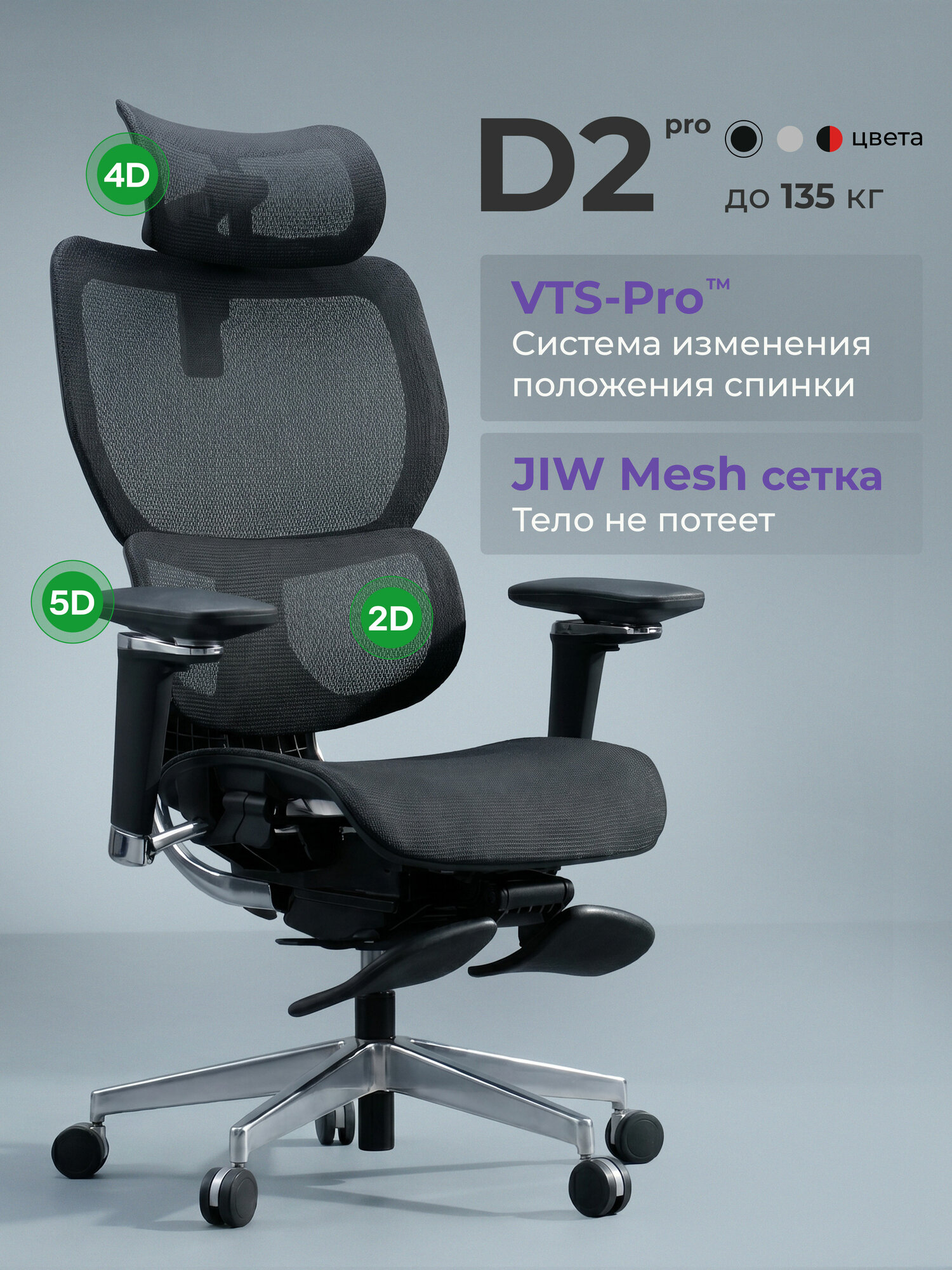 Кресло компьютерное эргономичное ортопедическое для дома и офиса Ergostul D2 Pro Black