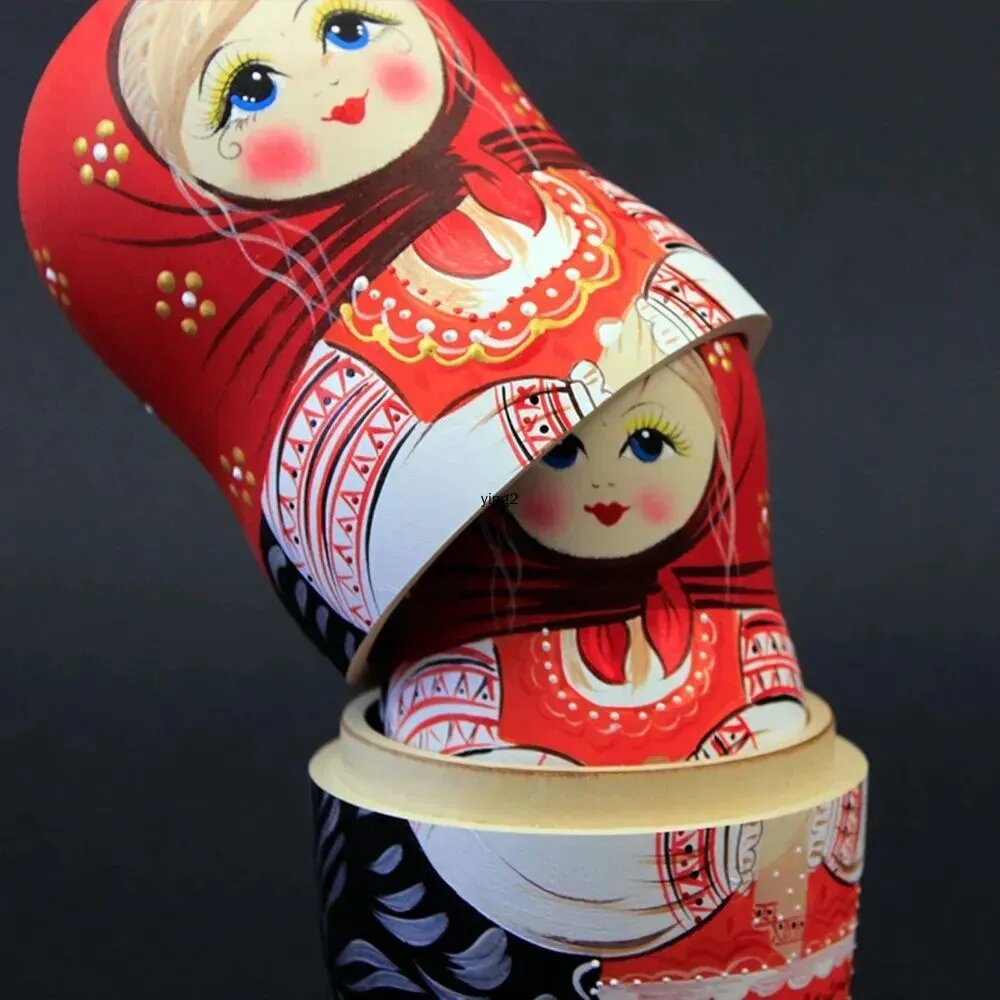 Матрешка с ручной росписью, 7 кукол, на натуральном дереве, Китай, 22 см — фото 1