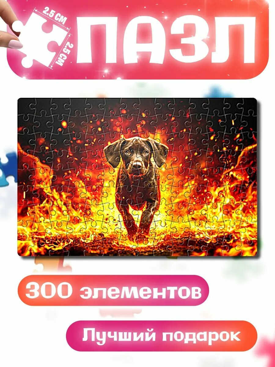 Пазлы для детей и взрослых Курцхаар в огне