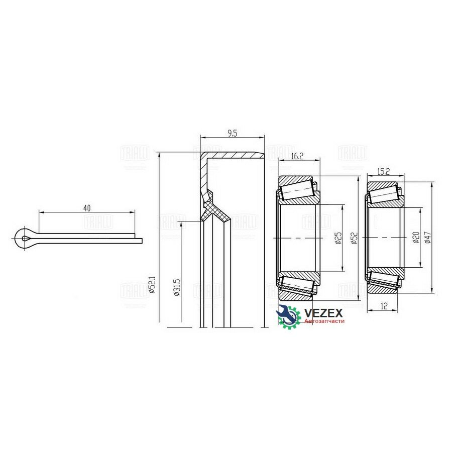 TRIALLI CS 0570 Подшипник ступицы для а/м Daewoo Matiz (98-) задн. (кмплподш.2шт./сальн./шплинт) (CS 0570)