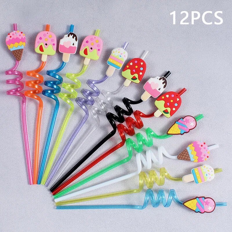 Соломинки для напитков с мороженым, 12 шт, Multicolor