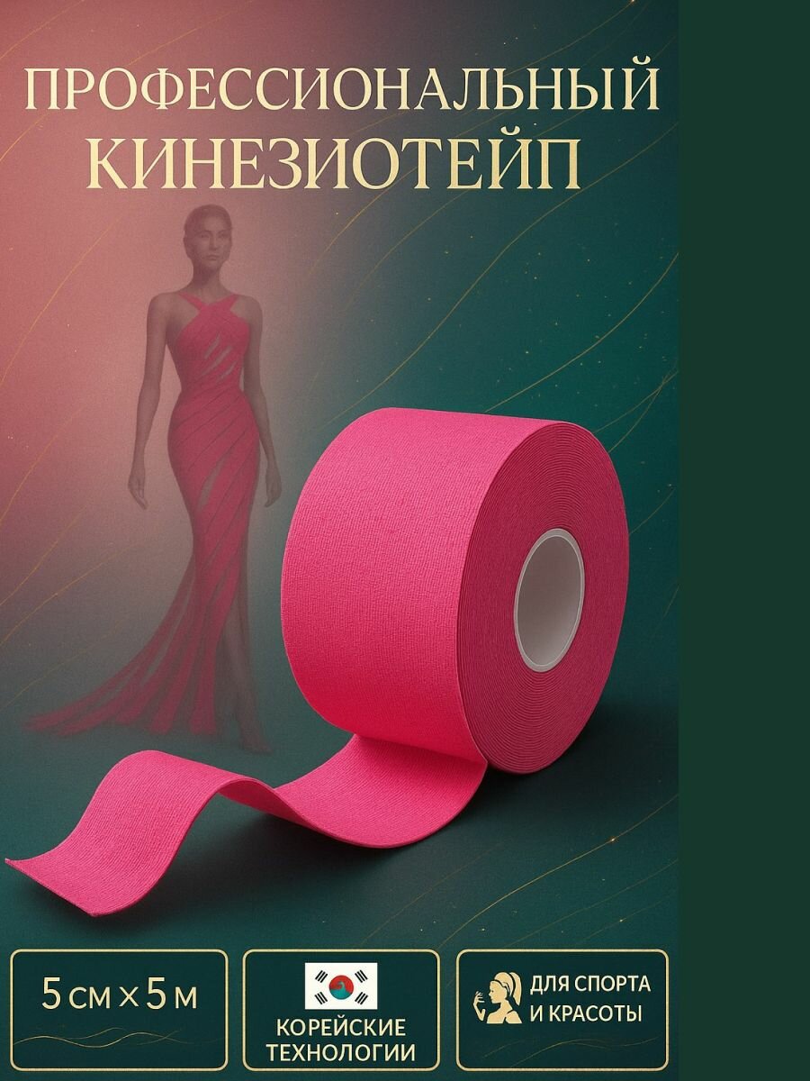 Кинезио тейп для лица и тела, груди, розовый, 5см*5м