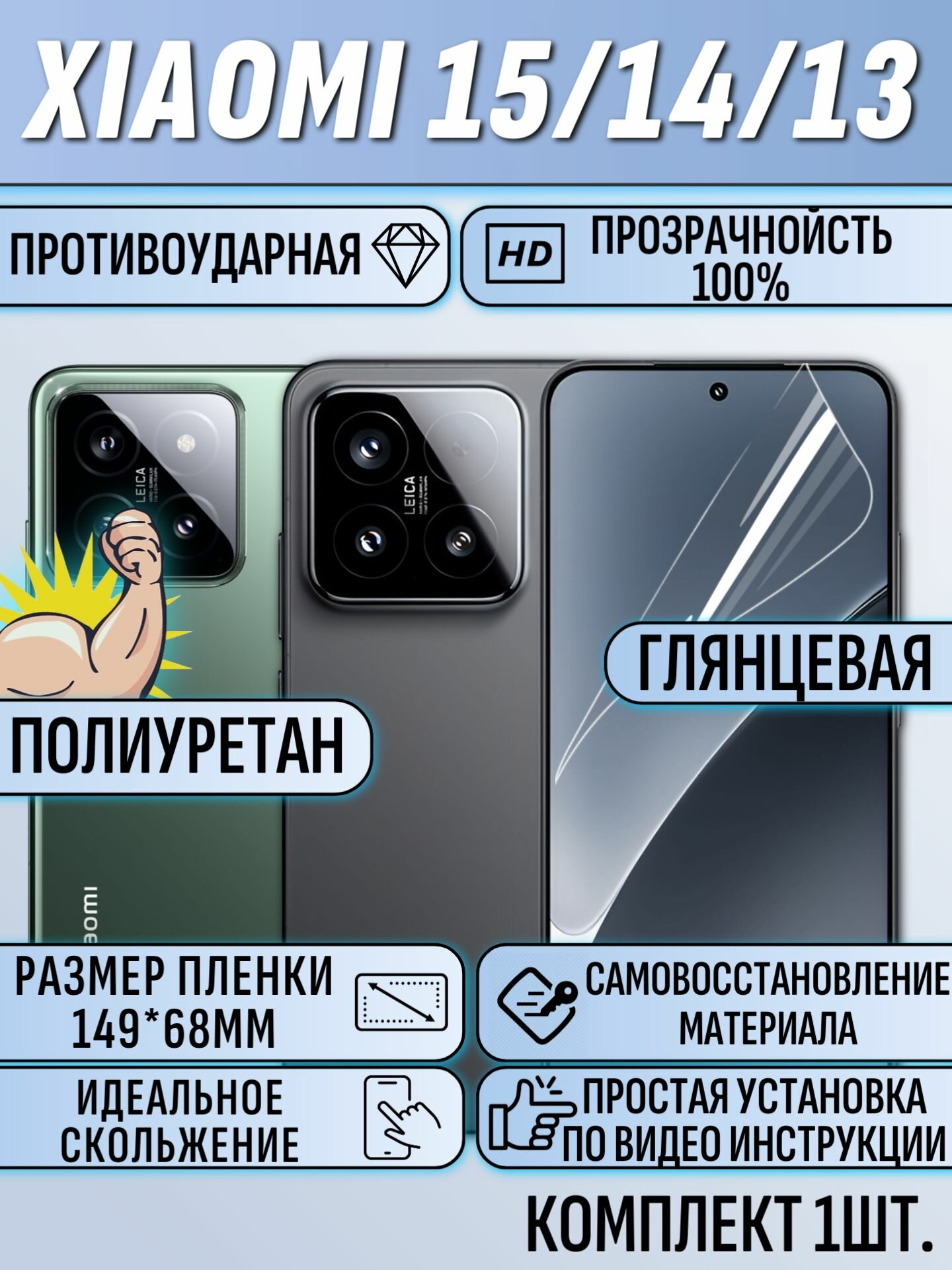 Гидрогелевая полиуретановая пленка для Xiaomi 15 /14 / сяоми 15 / 14 глянцевая