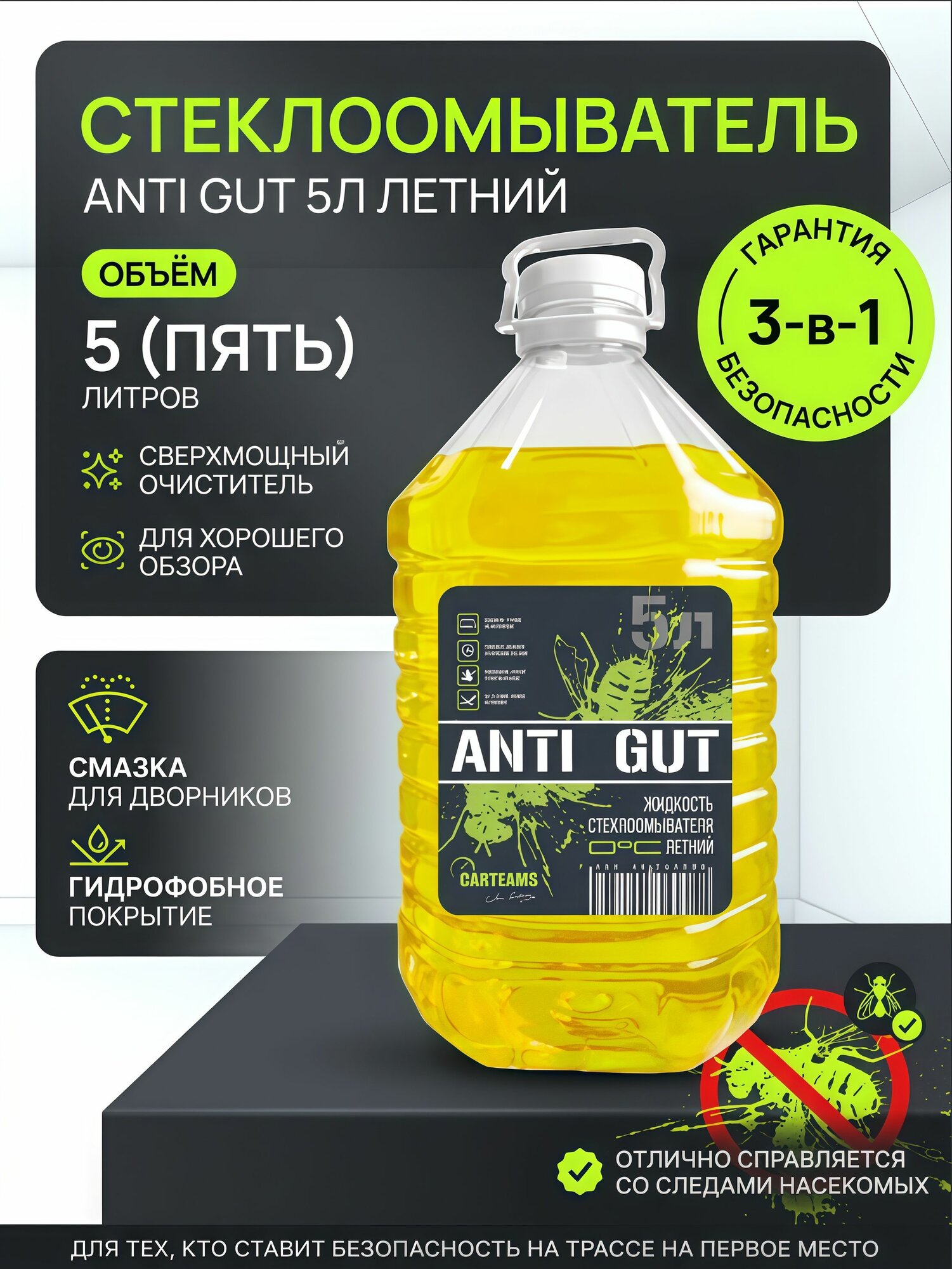 Стеклоомыватель Anti Gut 5л летний для чистки авто стёкол