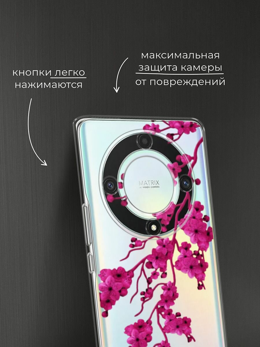 Силиконовый чехол на Honor X9A / Хонор X9A с принтом Яркая розовая сакура — фото 1