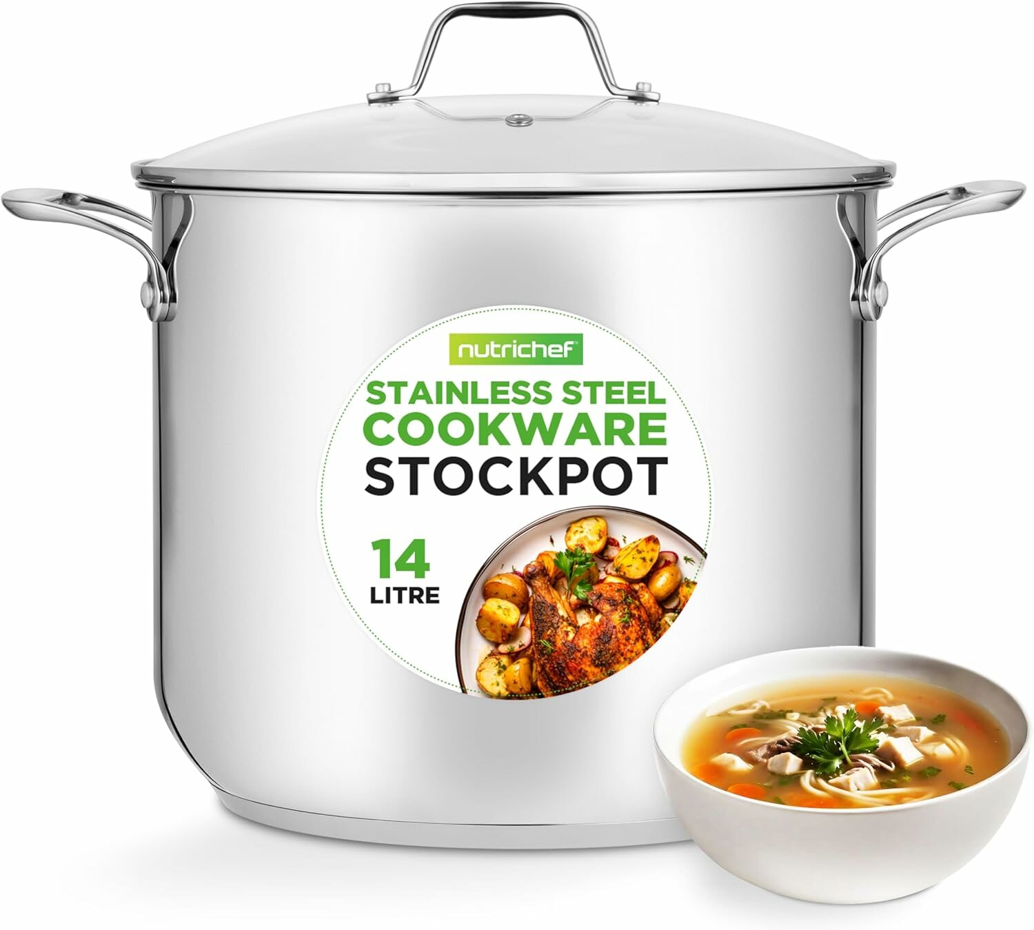 Кастрюля NutriChef из нержавеющей стали с крышкой 39,6 см - 14 л