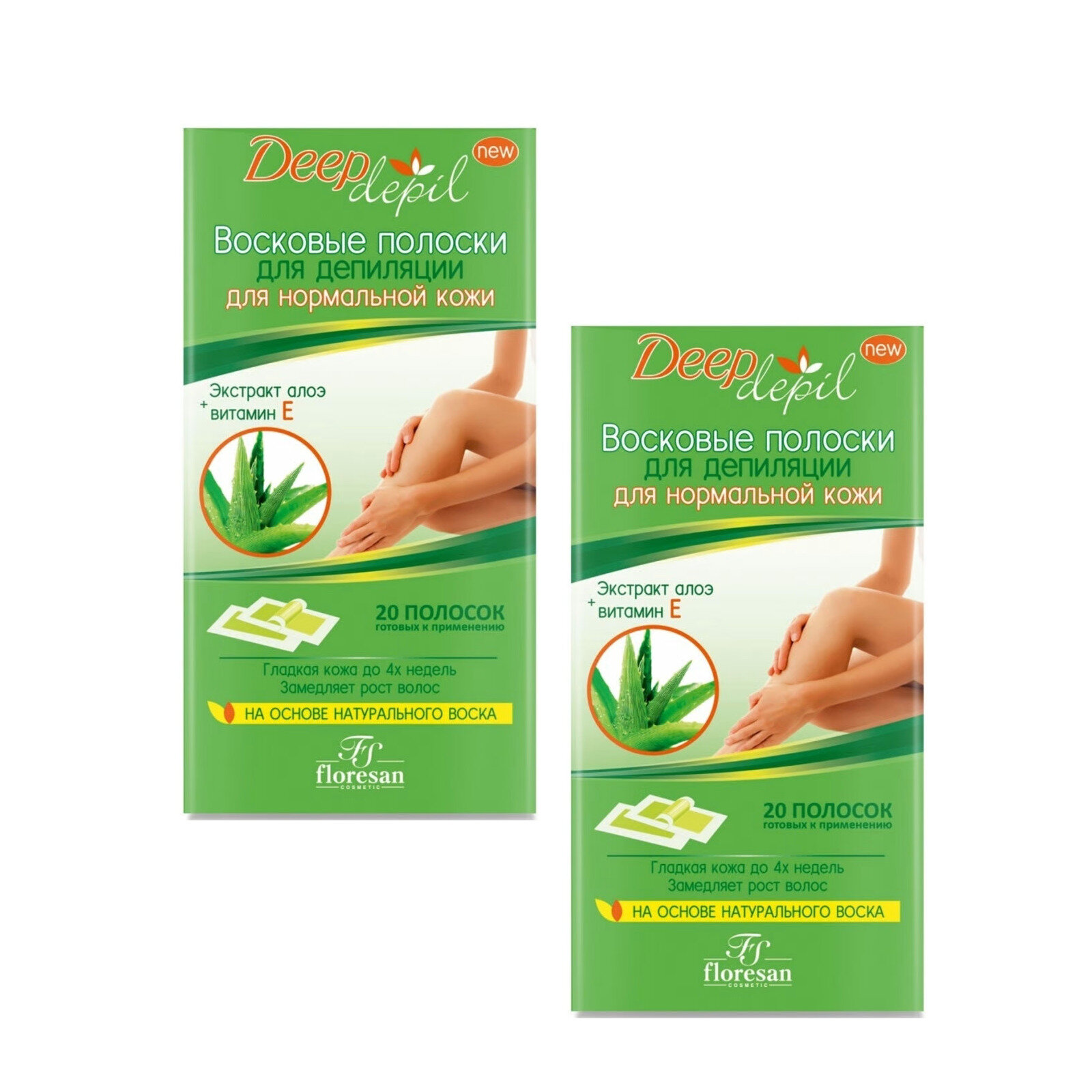Floresan, Восковые полоски Deep Depil, для нормальной кожи, 20 шт. 2 упаковки