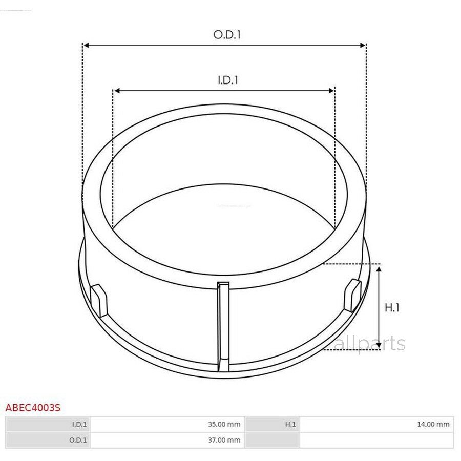 AS ABEC4003S Втулка подшипника 35X37X14 DENSO: 1012100162, 1012100870, 1012100871, MAGNETI MARELLI: 63321286, 63321292, 63321718