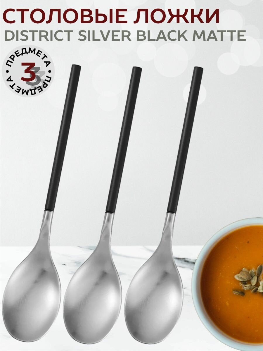3 ложки столовые District Silver Black Matte