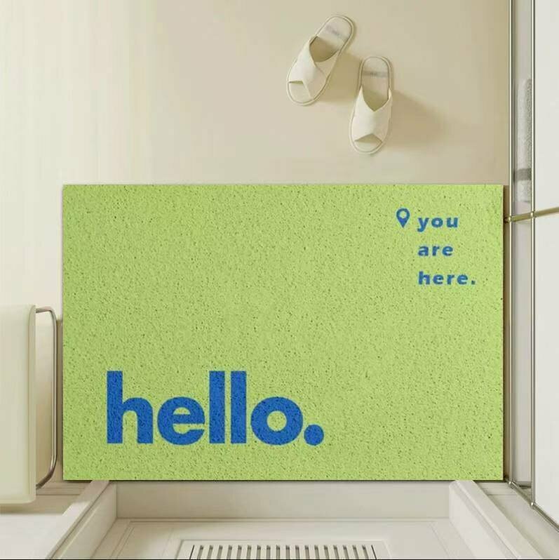 Придверный резиновый коврик Hello, you are here для прихожей 120х80 см светло-зеленый противоскользящий ПВХ