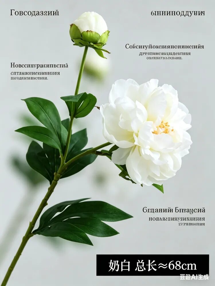 IVONA Искусственные цветы, 3 шт, Пион, Искусственный шелк, ABS пластик, Белый, Ярко-розовый Красивый цвет V507, 680 мм
