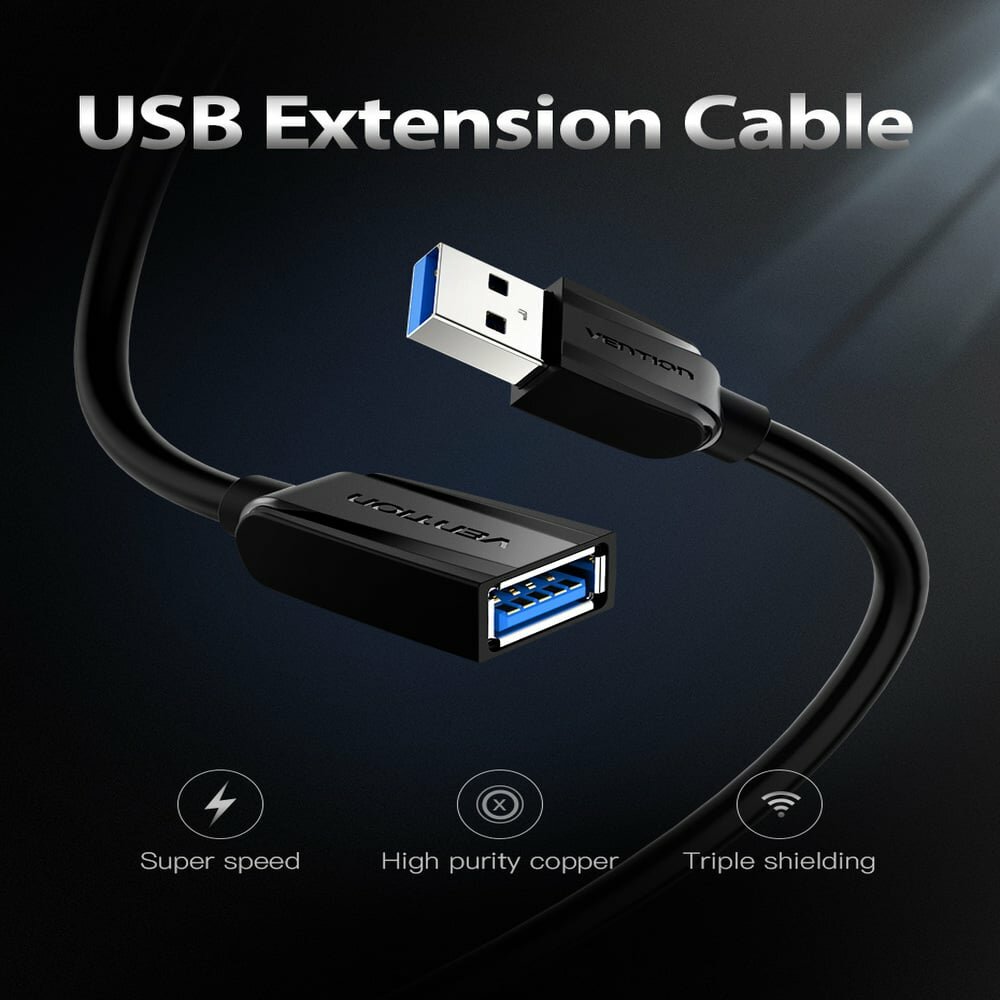Кабель-удлинитель VENTION USB 3.0 AM/AF - 1.5м Black Edition VAS-A45-B150 — фото 1