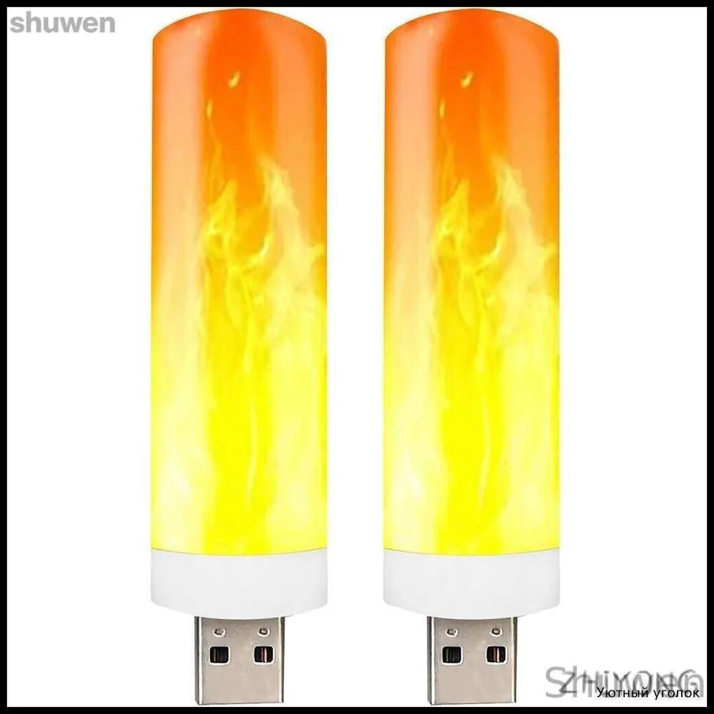 Светодиодная лампа-свеча с питанием от USB, ночник с эффектом мерцания пламени,2, Теплый свет 1500К